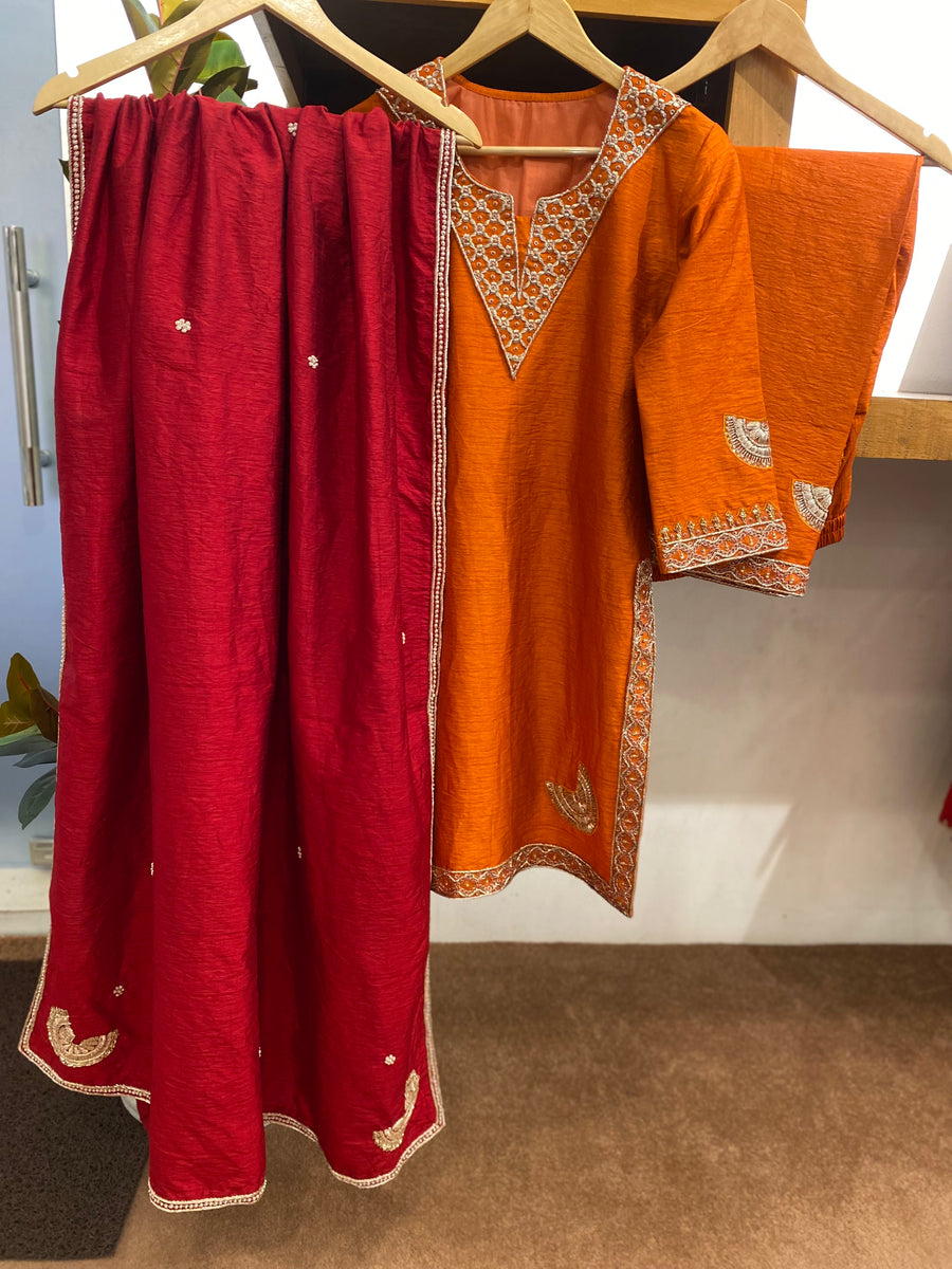 Rust and Reddish Maroon Handcrafted suit 3pc stitched – Pastau